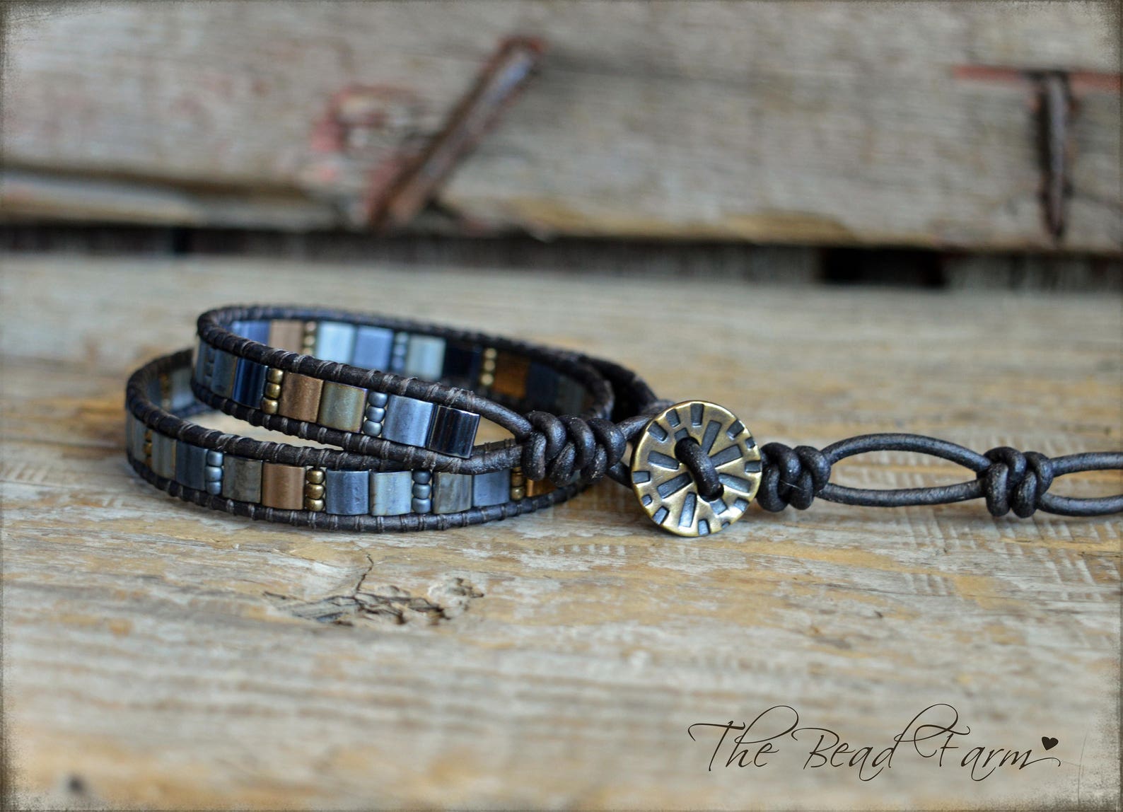 Wrap Bracelet a Double Wrap Leather Bracelet With Tile Beads | Etsy