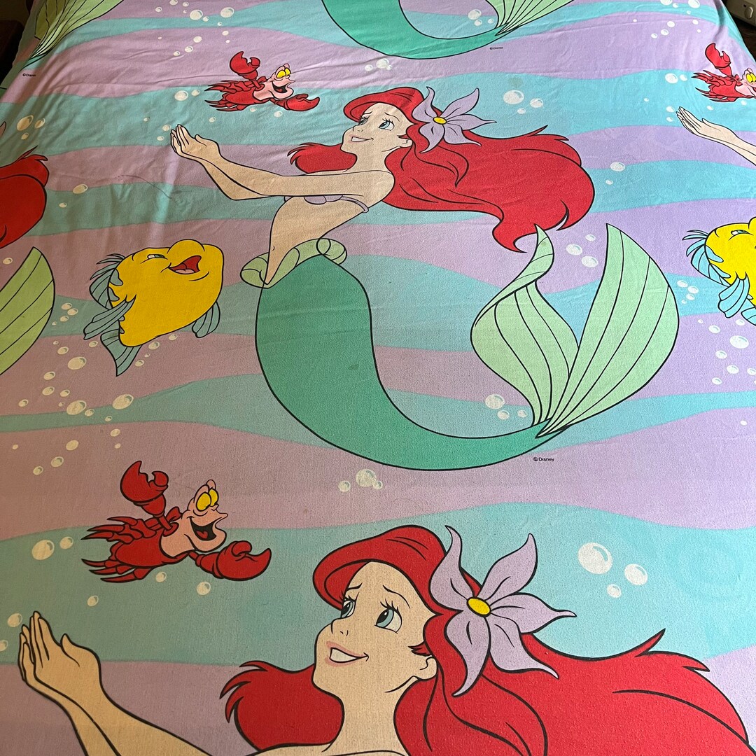 Vintage Little Mermaid Twin Flat Sheet, Disney Mermaid Cutter Fabric ...