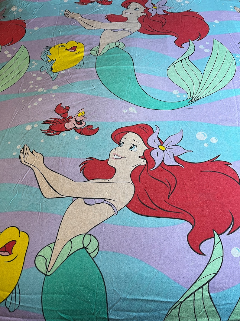 Vintage Little Mermaid Twin Flat Sheet, Disney Mermaid Cutter Fabric ...