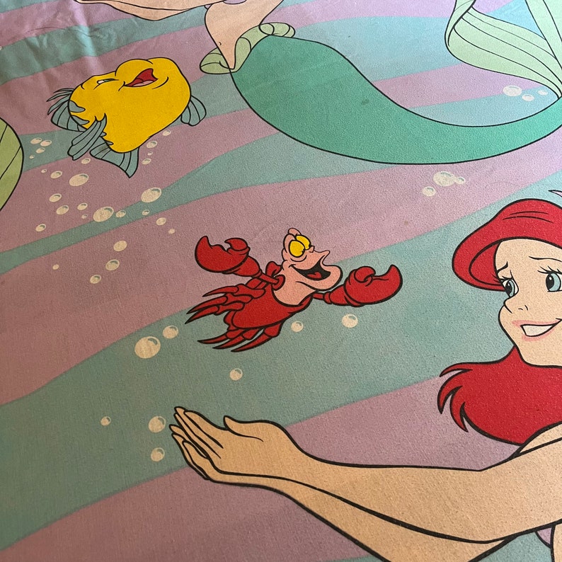 Vintage Little Mermaid Twin Flat Sheet, Disney Mermaid Cutter Fabric ...