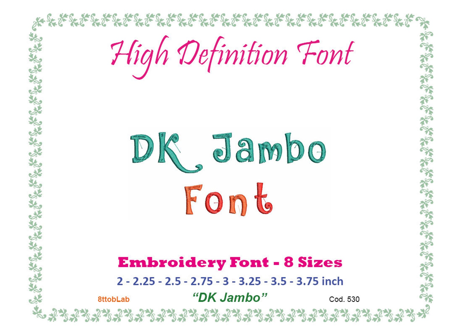 Dk Jambo Embroidery Font 8 Size - Etsy Sweden