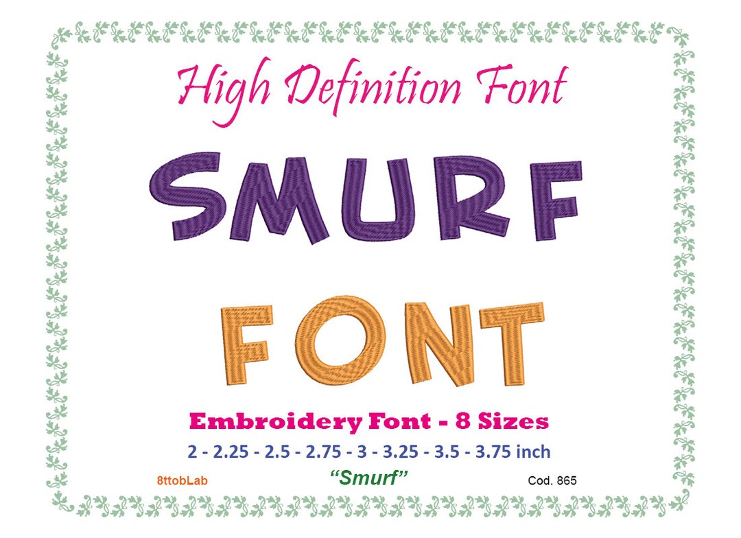 Smurf Embroidery Font 8 Size - Etsy