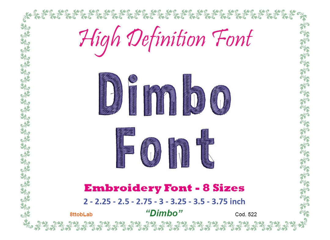 Embroidery Font Dimbo 8 Size - Etsy