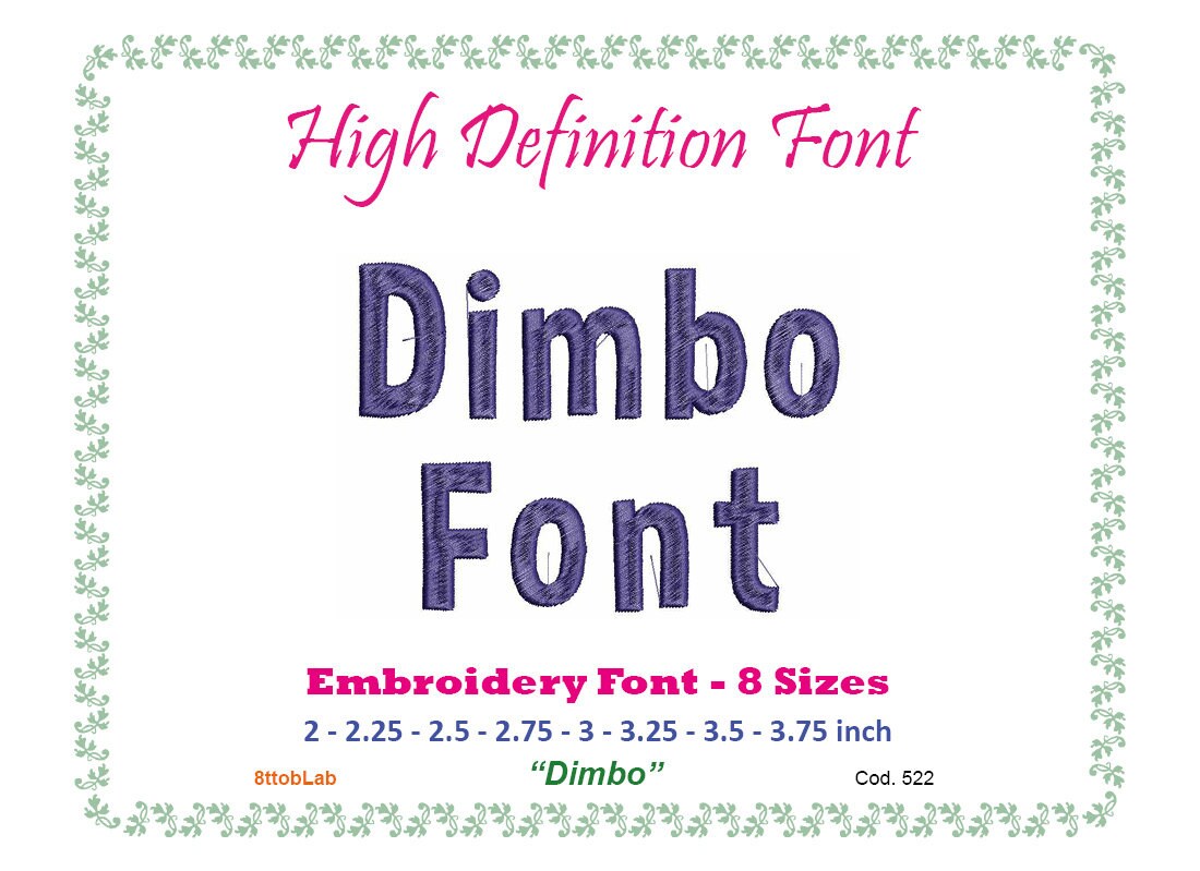 Embroidery font dimbo 8 size | Etsy
