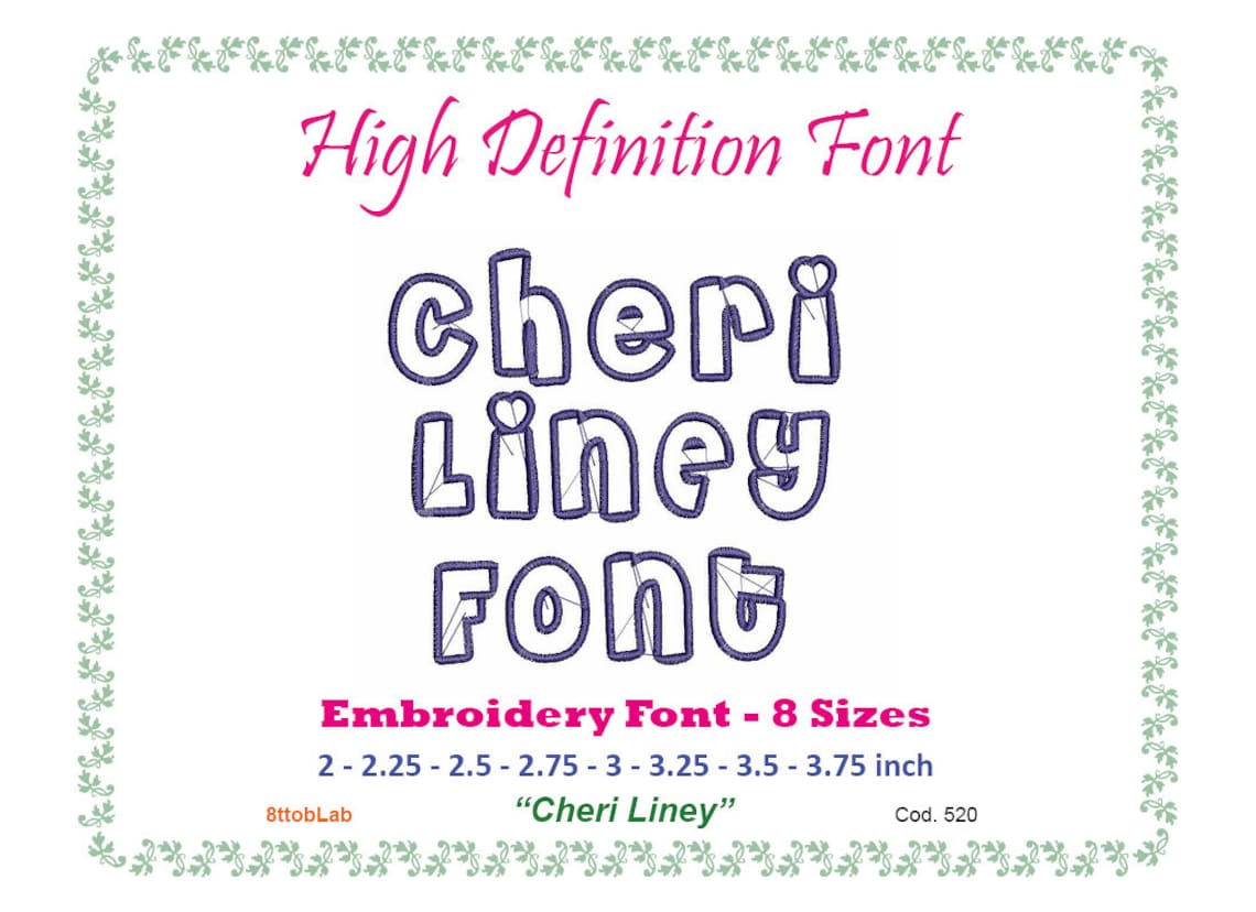 Embroidery Font Cheri Liney 8 Size - Etsy