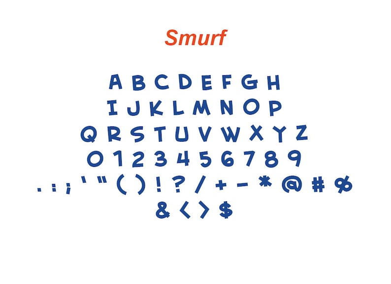 Smurf Embroidery Font 8 Size - Etsy