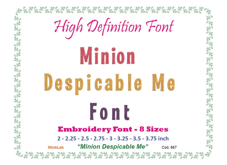 Minion Despicable Me Embroidery Font 8 Size - Etsy