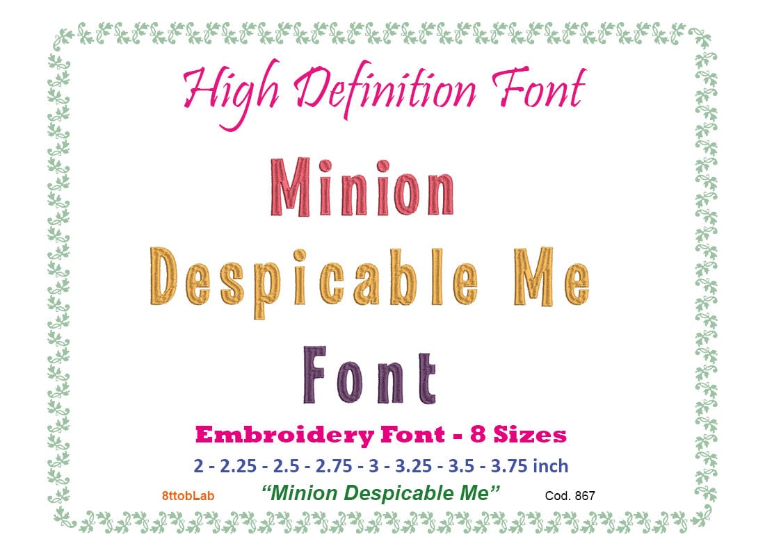 Minion Despicable Me Embroidery Font 8 Size - Etsy Australia
