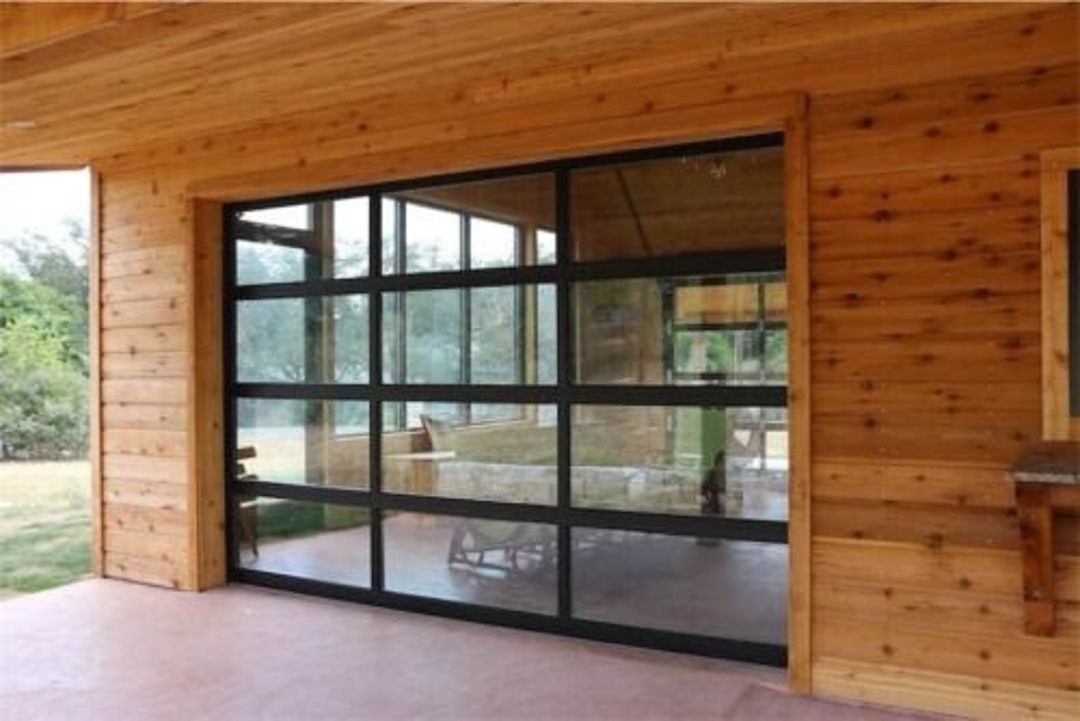 10x7 Modern Full View Garage Door: Matt Black Frame, Clear Glass - Etsy