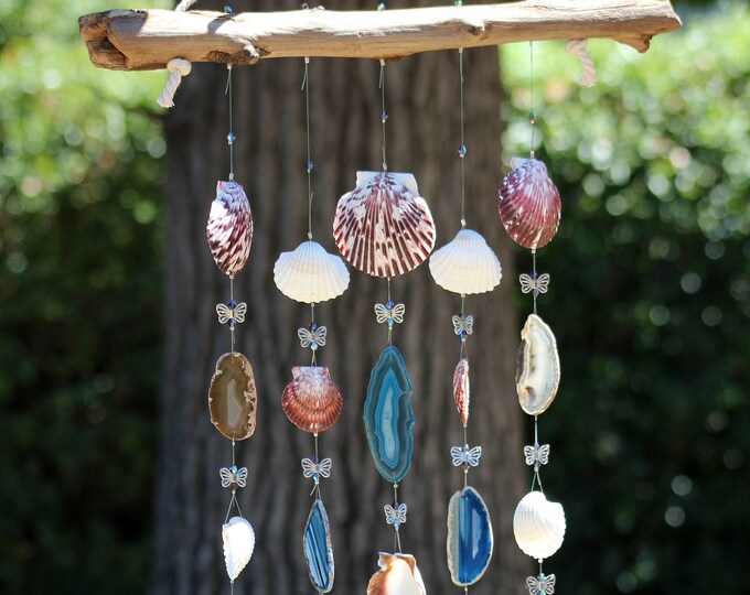 Handmade Driftwood Seashell Wind Chimes, Butterflies, Sea Shell Wind ...