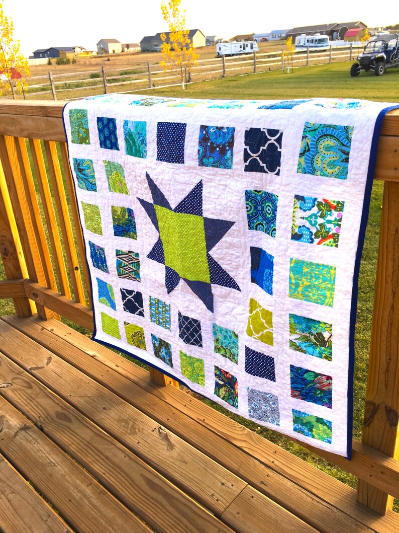 Handmade Quilt Blue and Green Quilt 46 X 46 Amy - Etsy