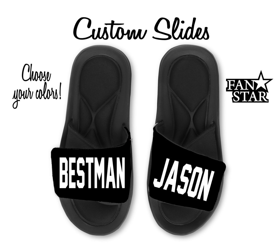 Personalized Best Man Name Slides Sandals, Custom Bachelor Bridal Party ...