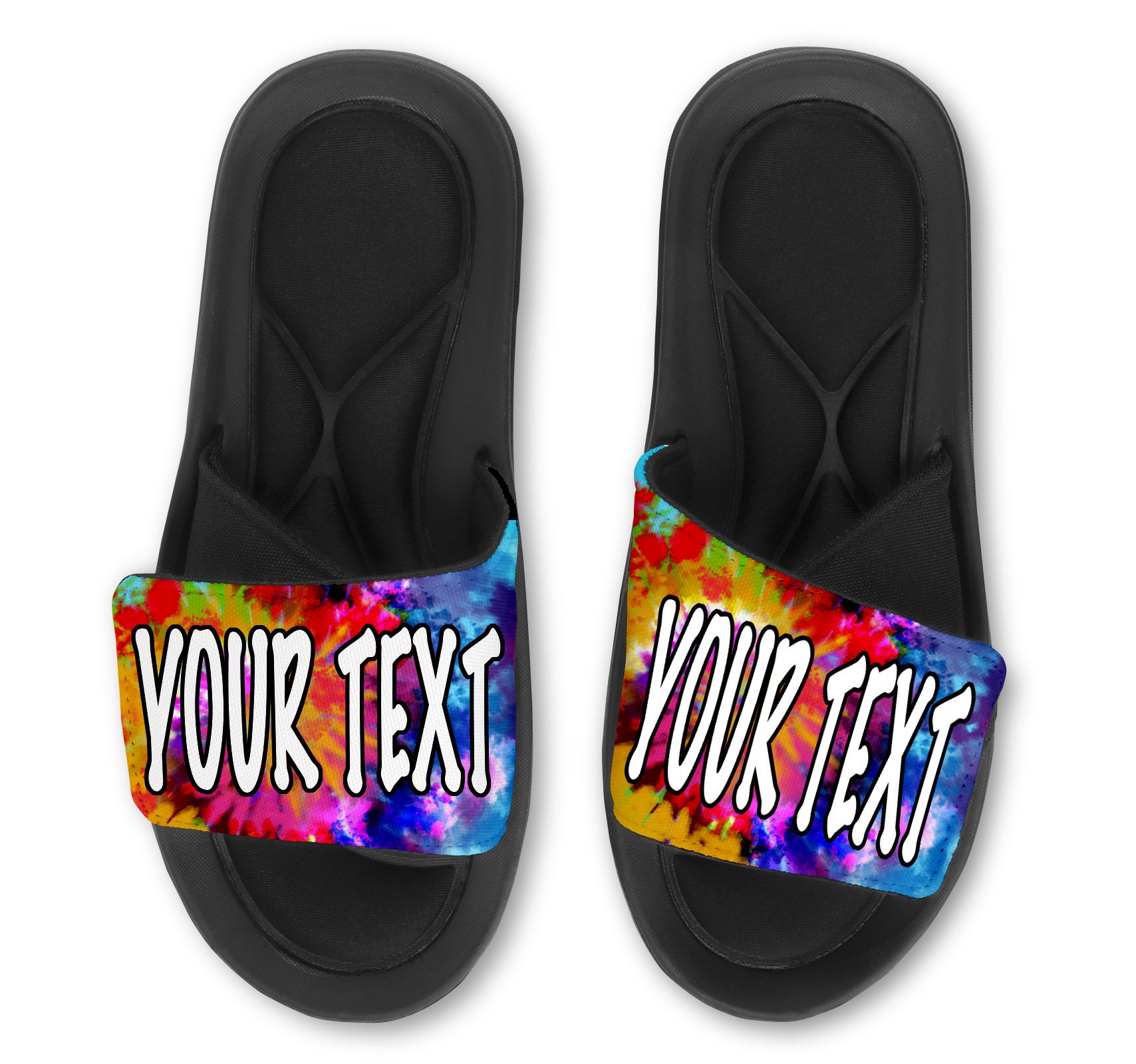 Personalized Custom Slides Flip Flops Sandals With Tie Dye Background ...