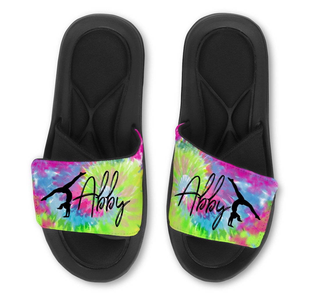 Personalized Gymnast Slides Flip Flops Sandals, Tie Dye Sandals for ...