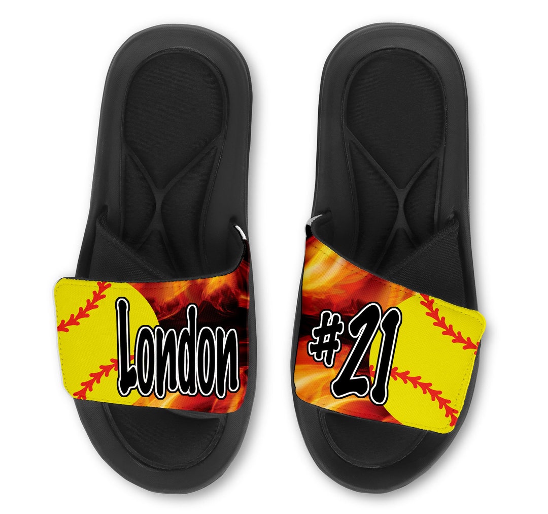 Custom Softball Slides Flip Flops Sandals, Personalized Fastpitch ...