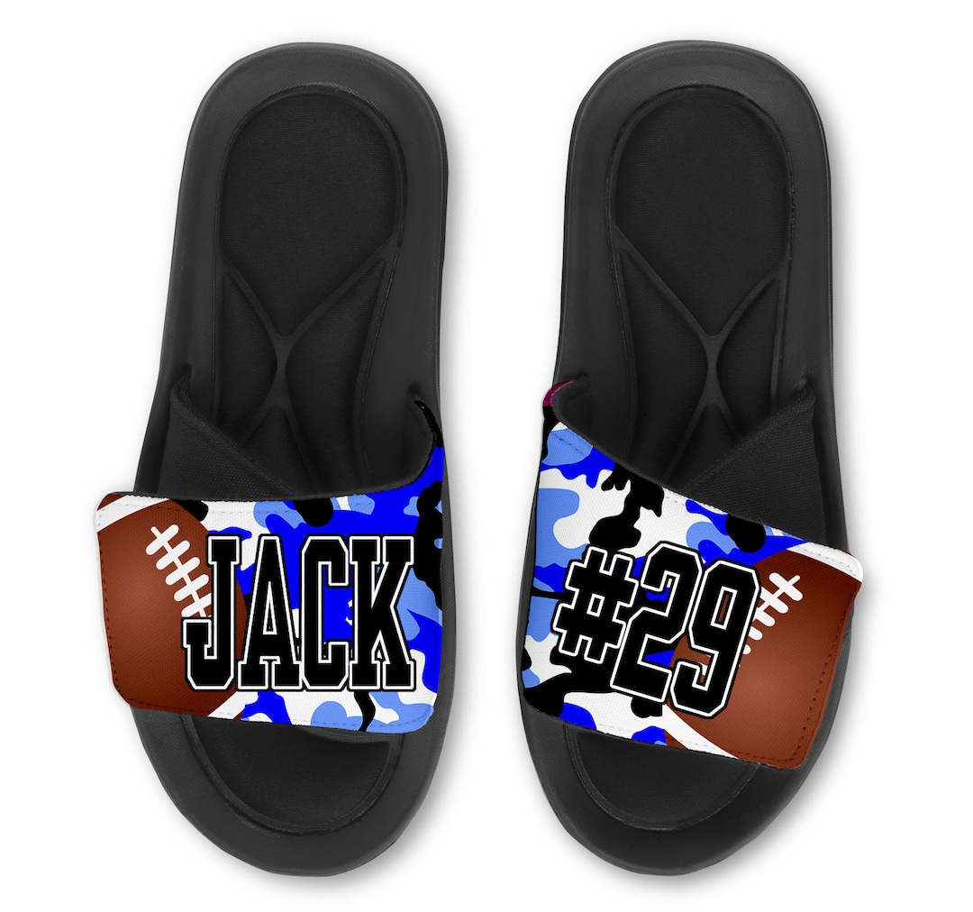 Custom FOOTBALL Slides Flip Flops Sandals, Personalized Camo Team ...