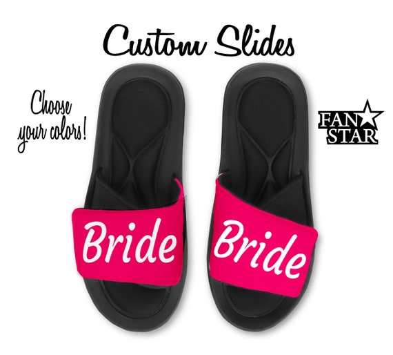 Personalized Bride Slides Sandals Custom Bachelorette Bridal | Etsy