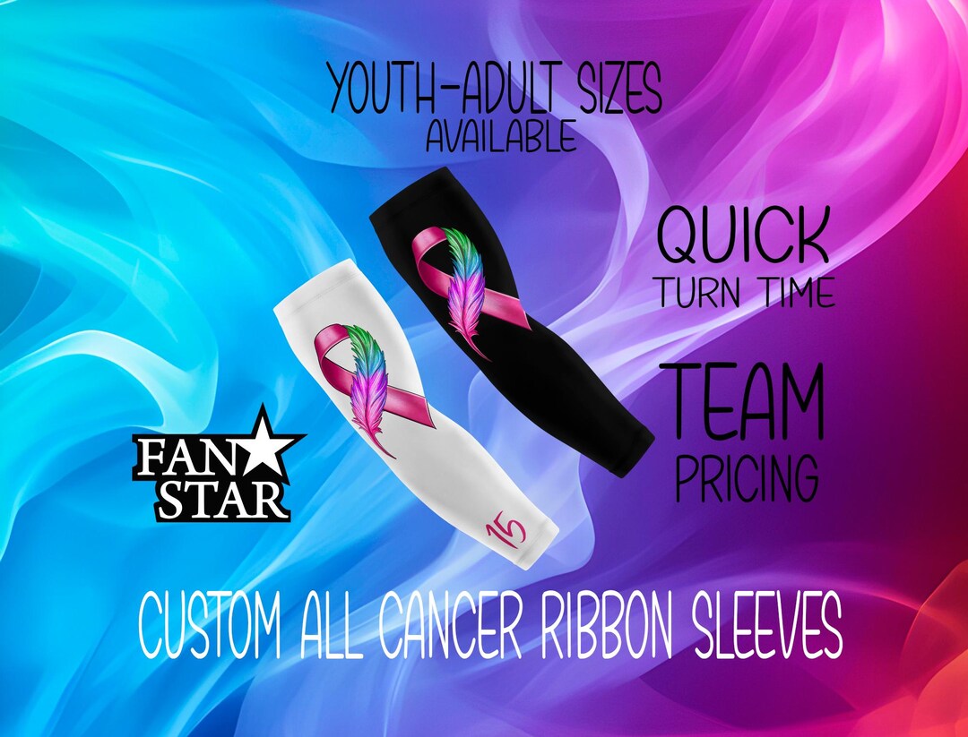 Custom All CANCER Ribbon Arm Sleeve, Rainbow Feather Ribbon Cancer ...