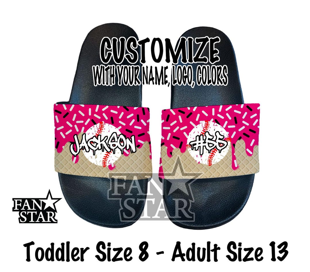 Personalized Baseball Drip Slides Flip Flops Sandals PU Flex Soles ...