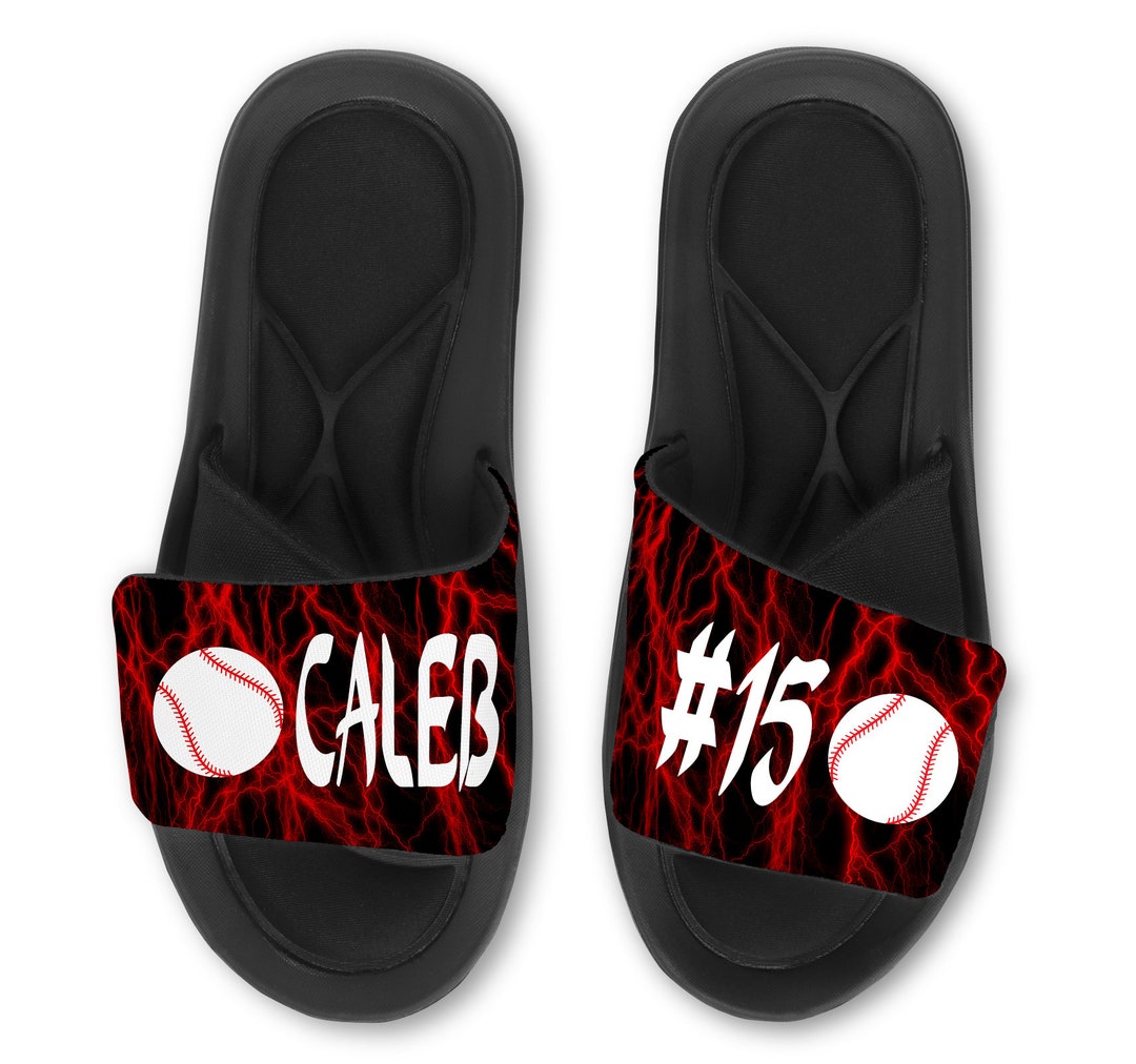 Custom Baseball Slides Flip Flops Sandals, Personalized Baseball ...