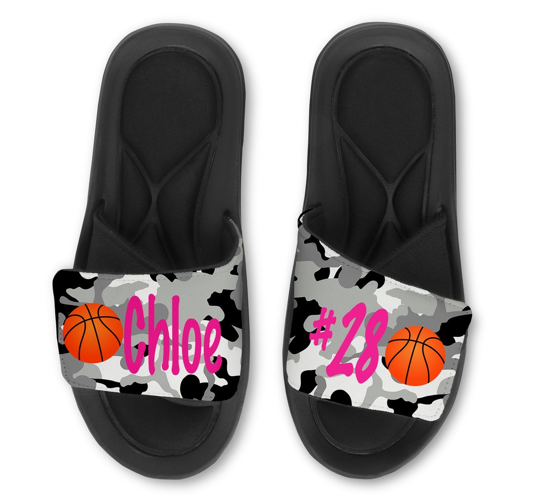 Personalized BASKETBALL Slides Flip Flops Sandals - CAMO - Custom With ...