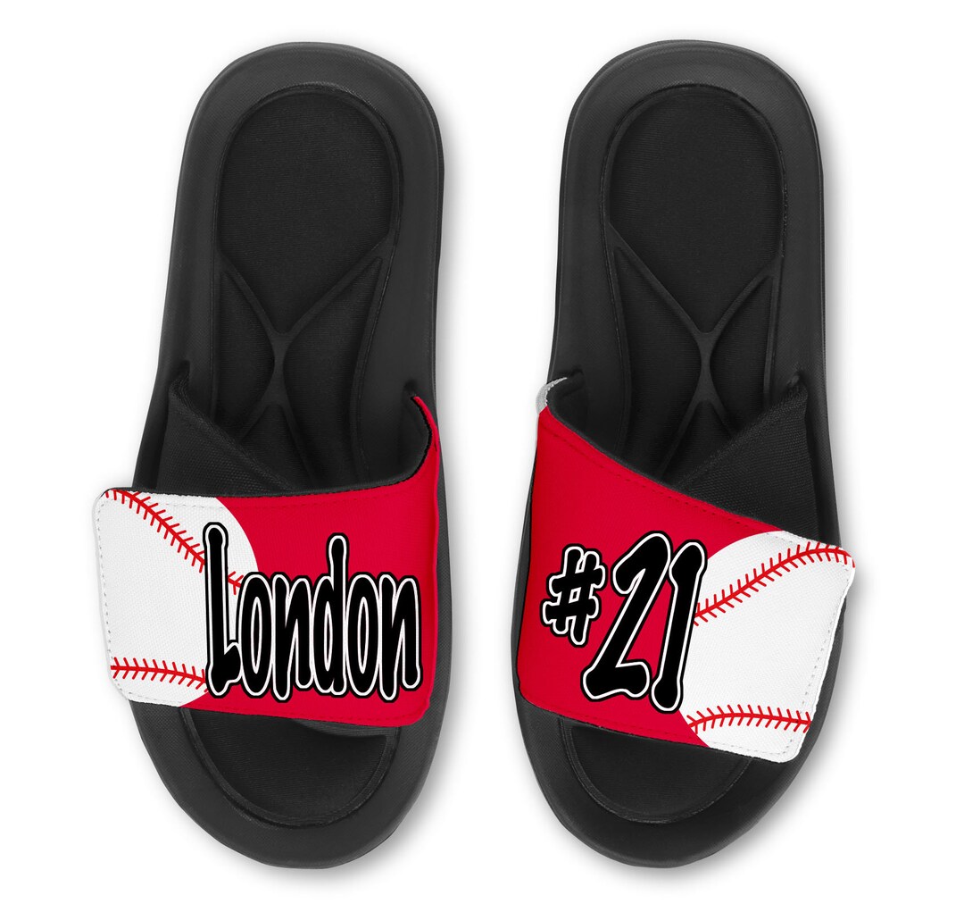 Custom BASEBALL Slides Flip Flops Sandals, Personalized Baseball Slides ...