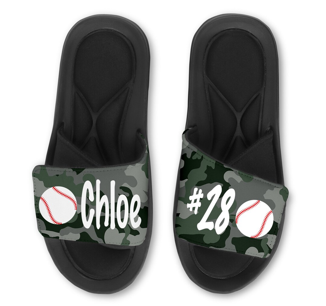 Personalized BASEBALL Slides Flip Flops Sandals - CAMO - Custom With ...