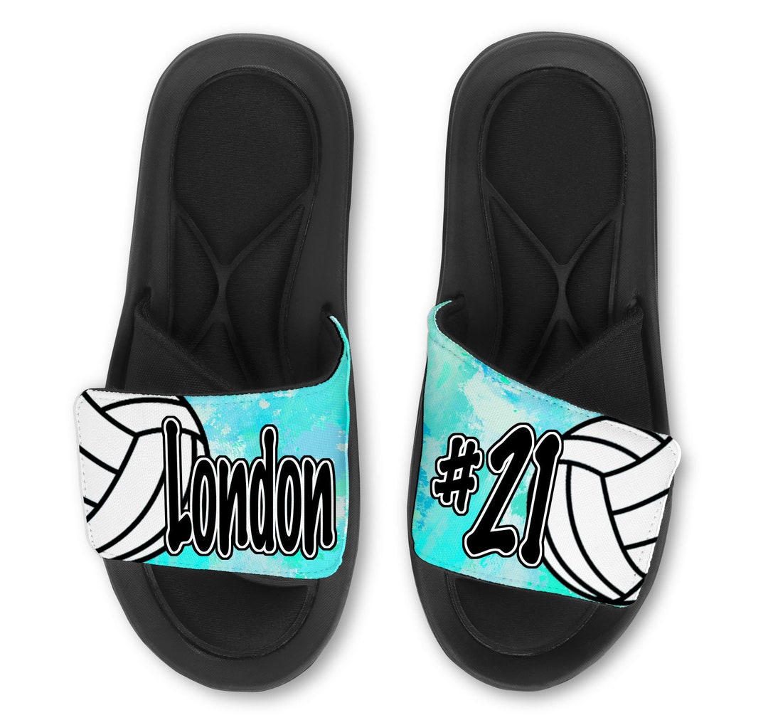 Custom VOLLEYBALL Slides Flip Flops Sandals, Large Side Volleyball ...