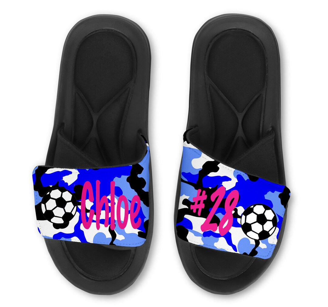 Personalized SOCCER Slides Flip Flops Sandals - Soccer Sandals - Custom ...