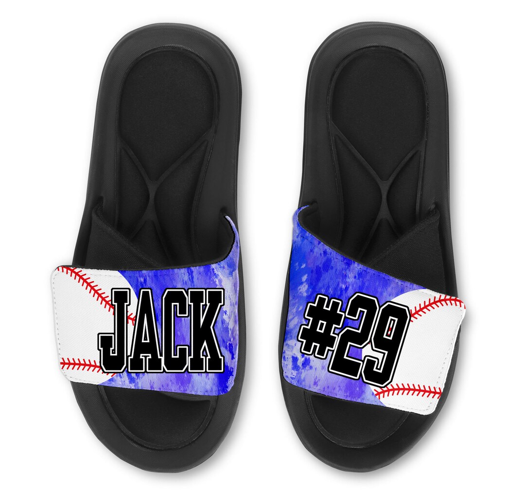 Custom BASEBALL Slides Flip Flops Sandals, Personalized Marble Colored ...