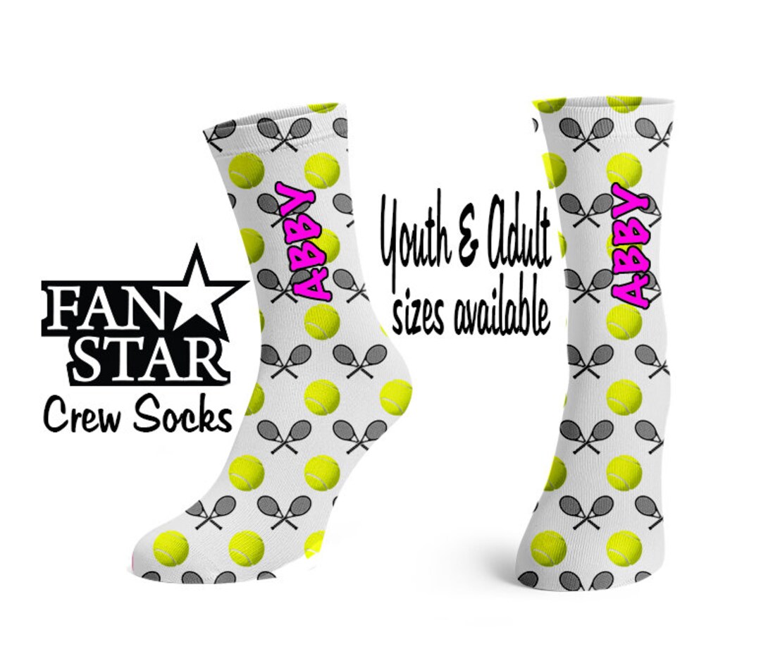 Personalized Tennis Crew Socks, Custom Tennis With Name Socks, Adult or ...