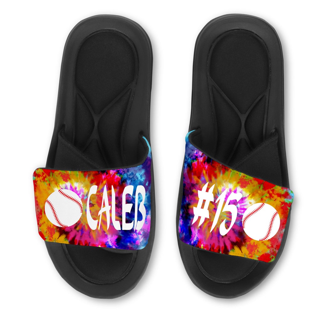 Custom Tie Dye Baseball Slides Flip Flops Sandals, Personalized ...