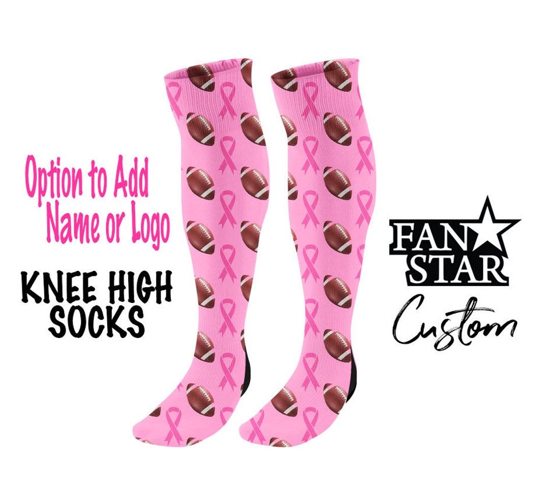 Personalized Pink Football Breast Cancer Knee High Socks, Custom Breast ...