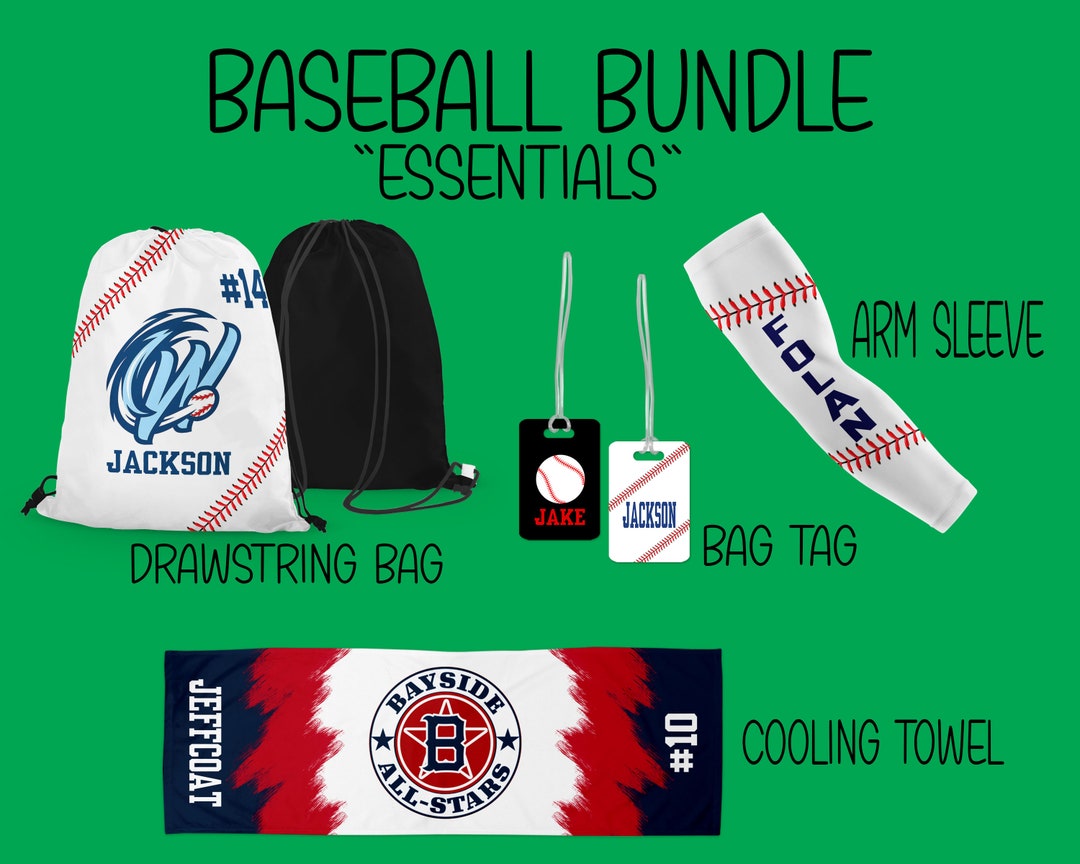 Baseball Bundle Essentials Including Bag Tag, Cooling Towel, Drawstring ...