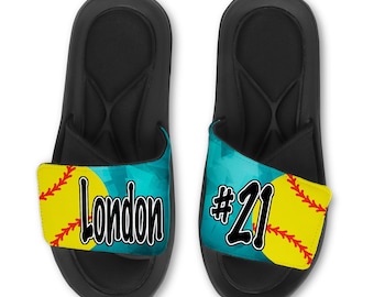 Custom Softball Slides Flip Flops Sandals Custom Fastpitch - Etsy