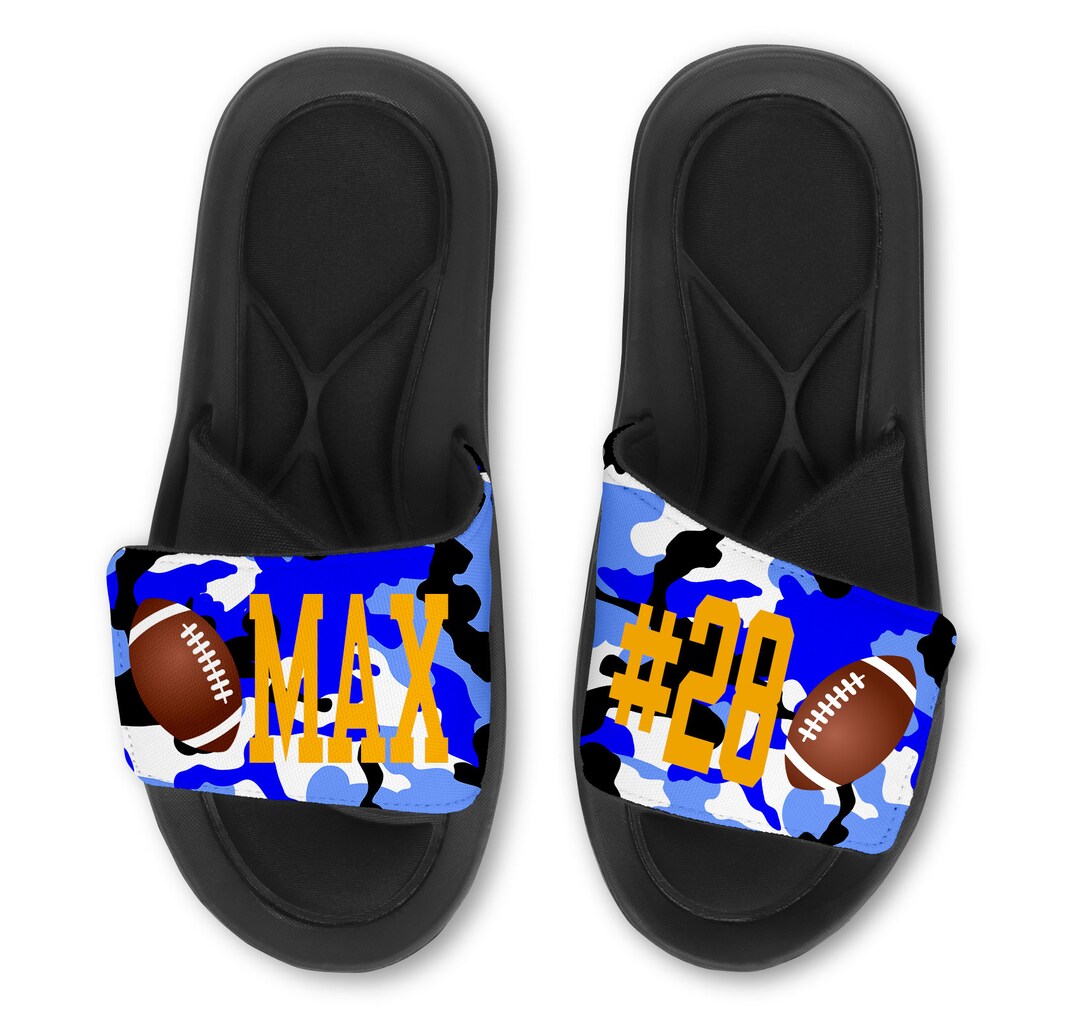 Custom FOOTBALL Slides Flip Flops Sandals, Personalized Camo Football ...