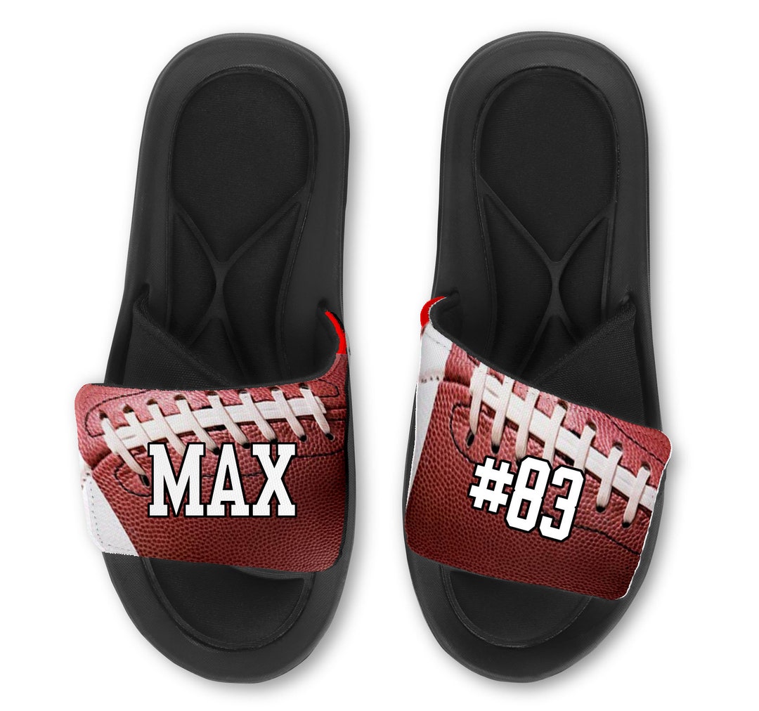Custom FOOTBALL Slides Flip Flops Sandals, Personalized Football Slides ...