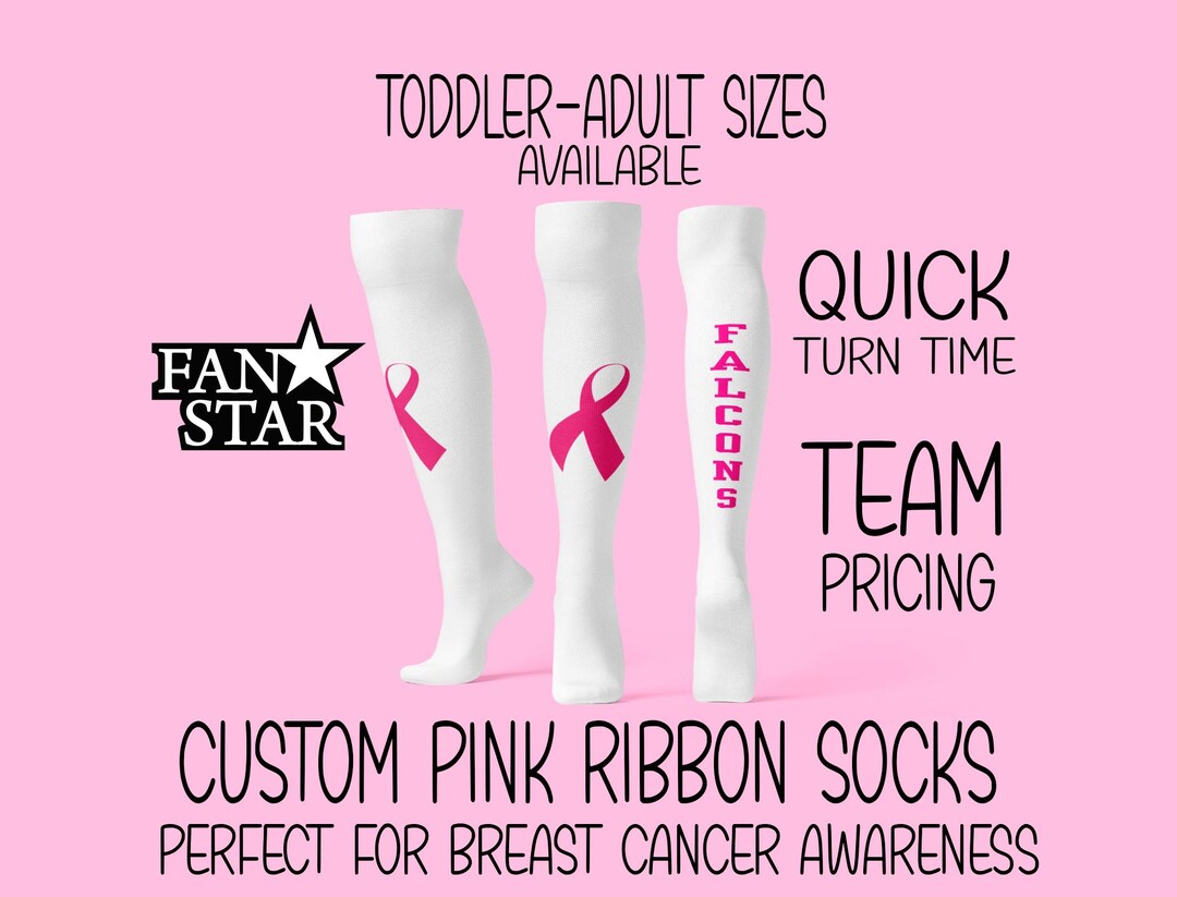 Personalized Breast Cancer Ribbon Knee High Socks With Single Ribbon ...