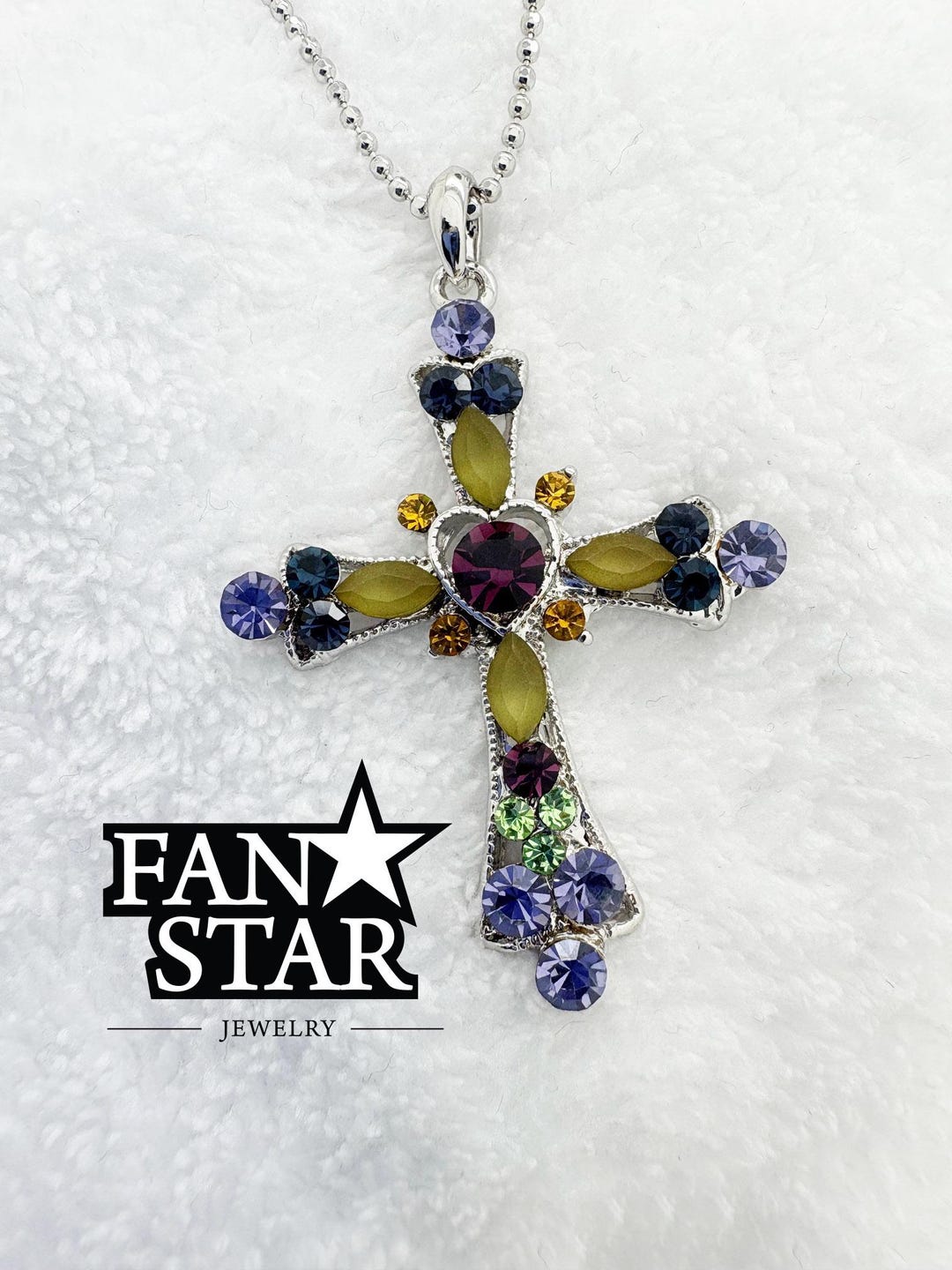 Large Jewel Cross Necklace With Jewel Multi Colored Crystals With ...