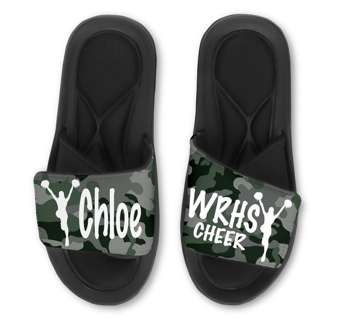 Personalized CHEER Poms Slides Flip Flops Sandals - CAMO - Custom With ...