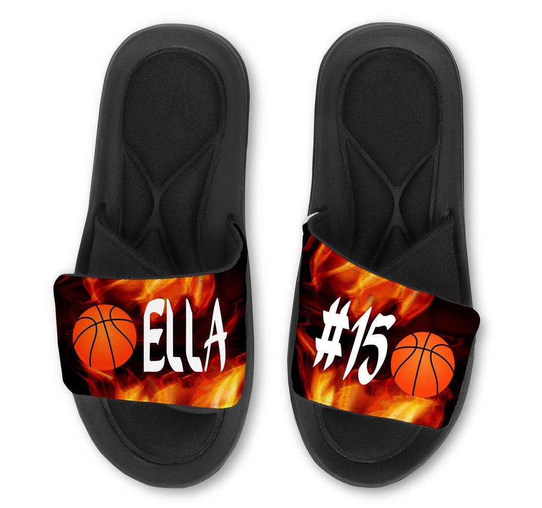 Personalized Custom Basketball Slides Flip Flops Sandals - Flames ...