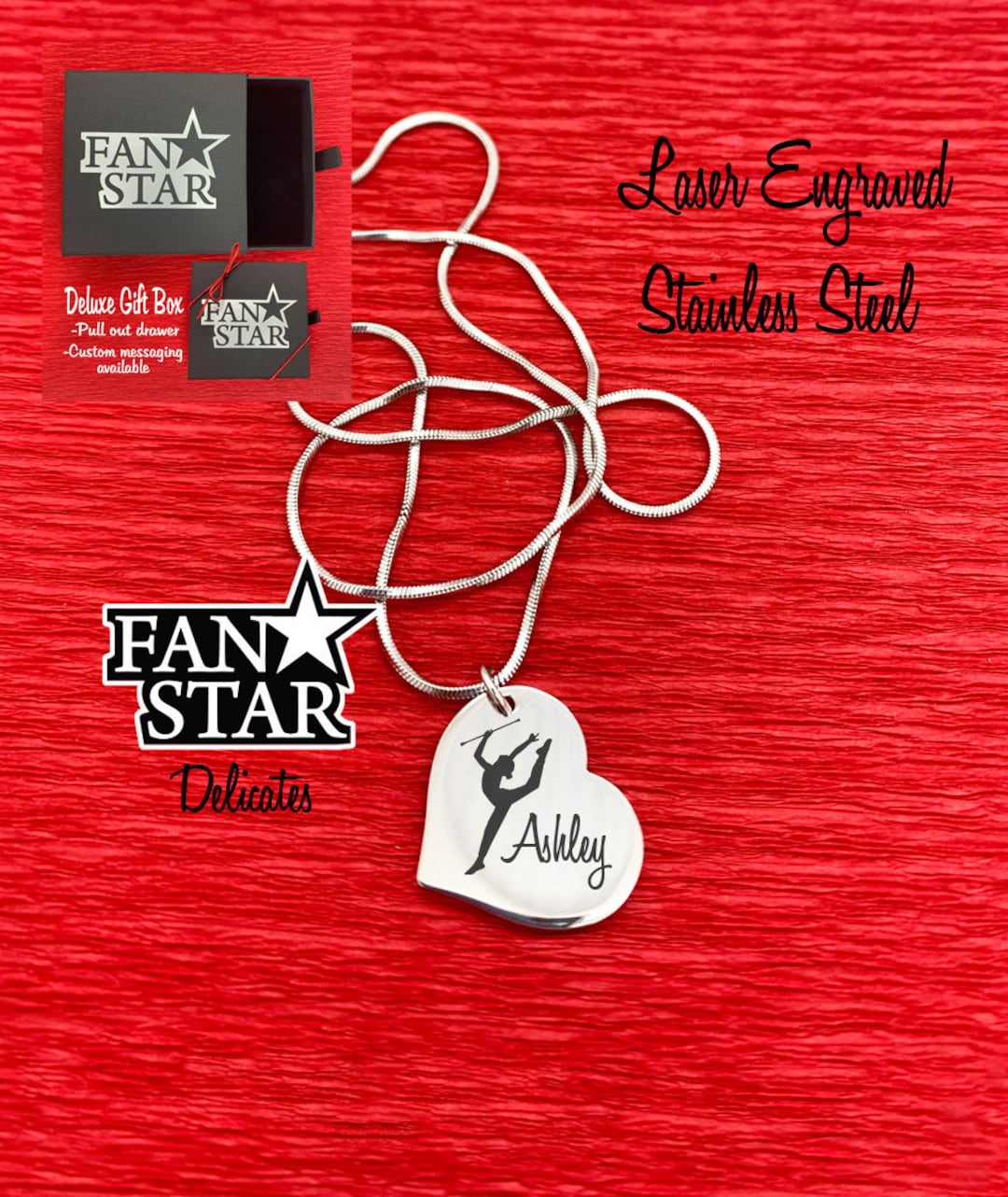 Stunning Heart Baton Twirler Pendant Necklace - Name Laser Engraved ...