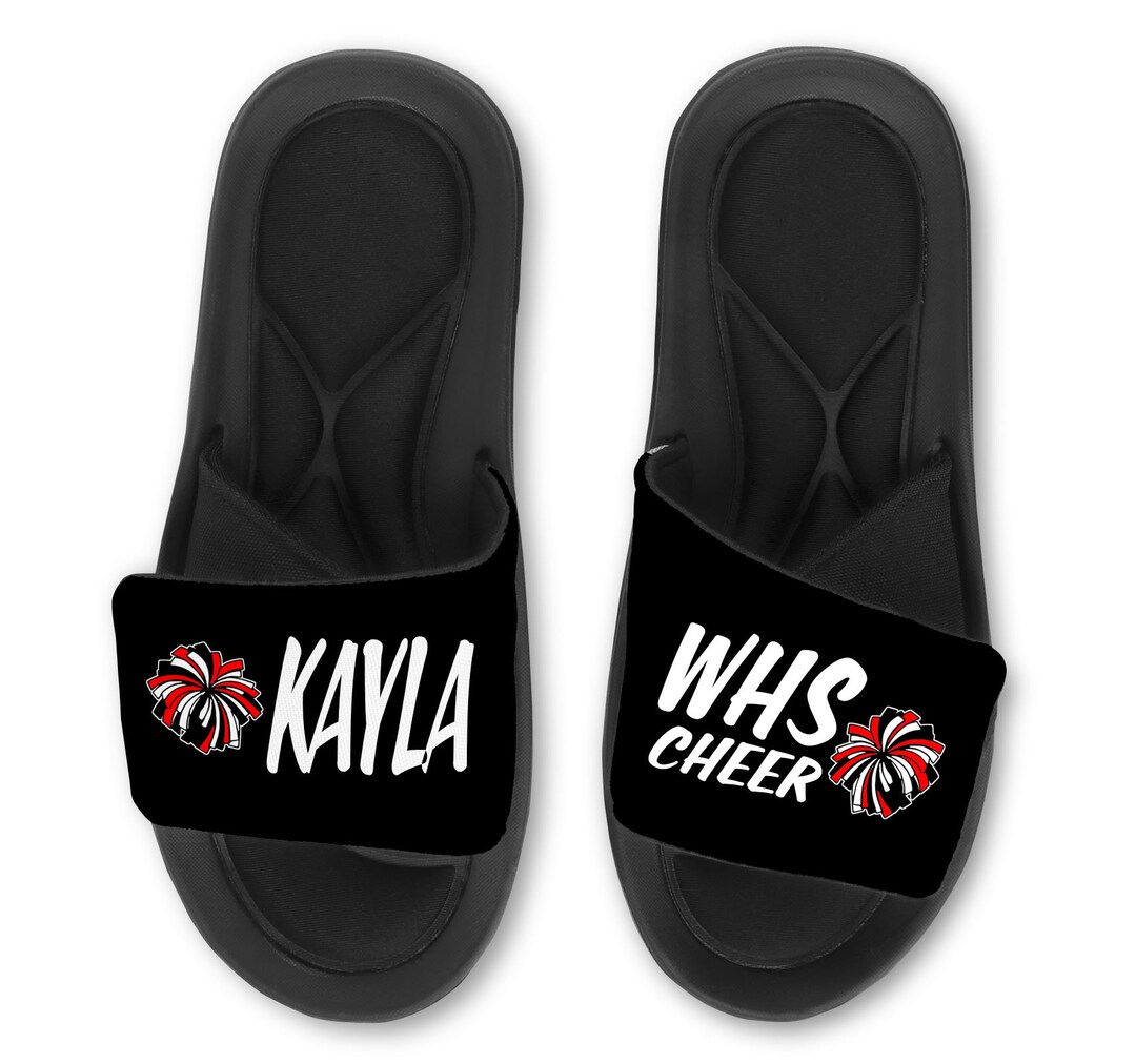 Personalized Custom Cheer Slides Flip Flops Sandals With Poms - Choose ...