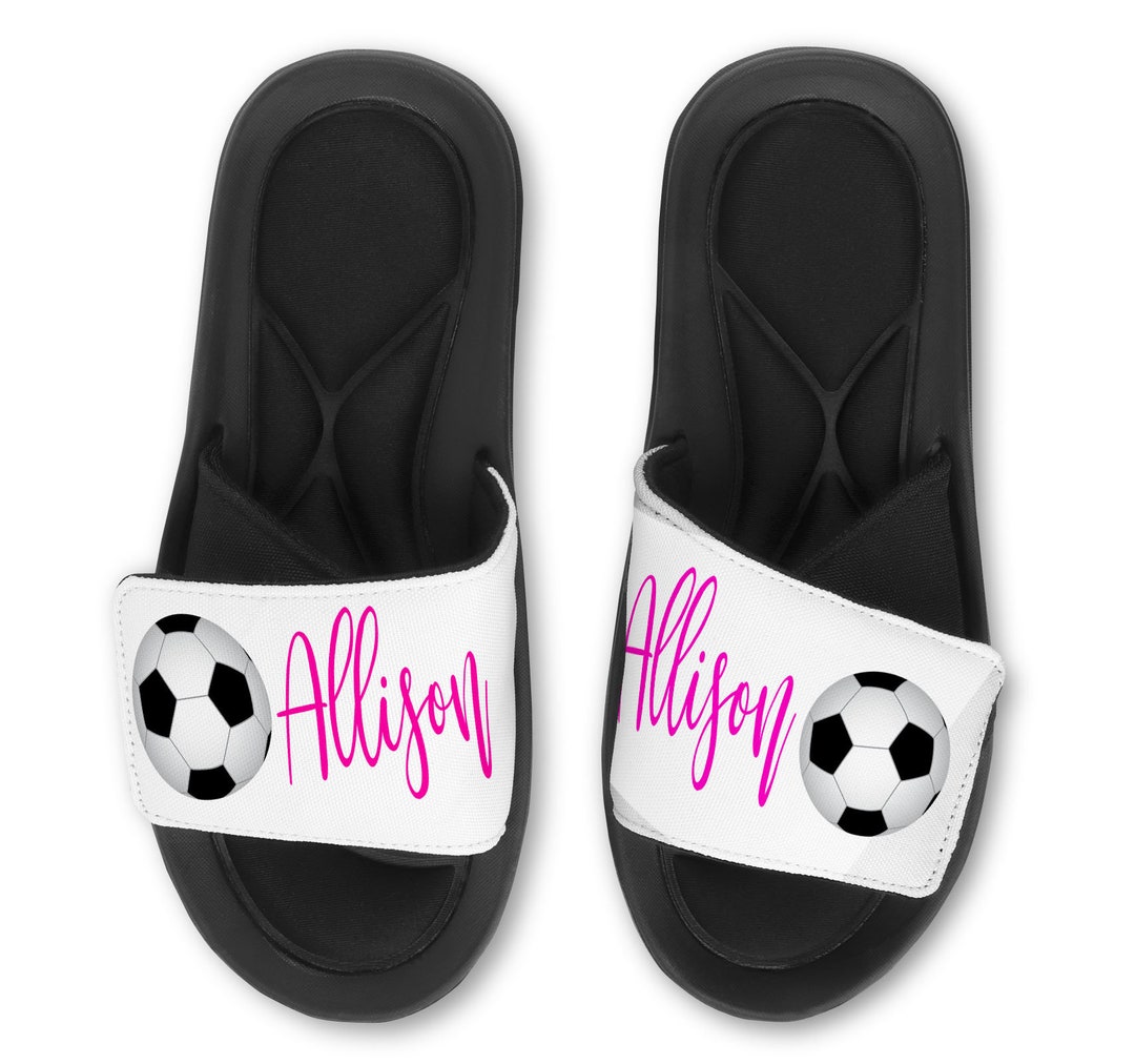 Personalized Custom Soccer Slides Flip Flops Sandals - Memory Foam Sole ...