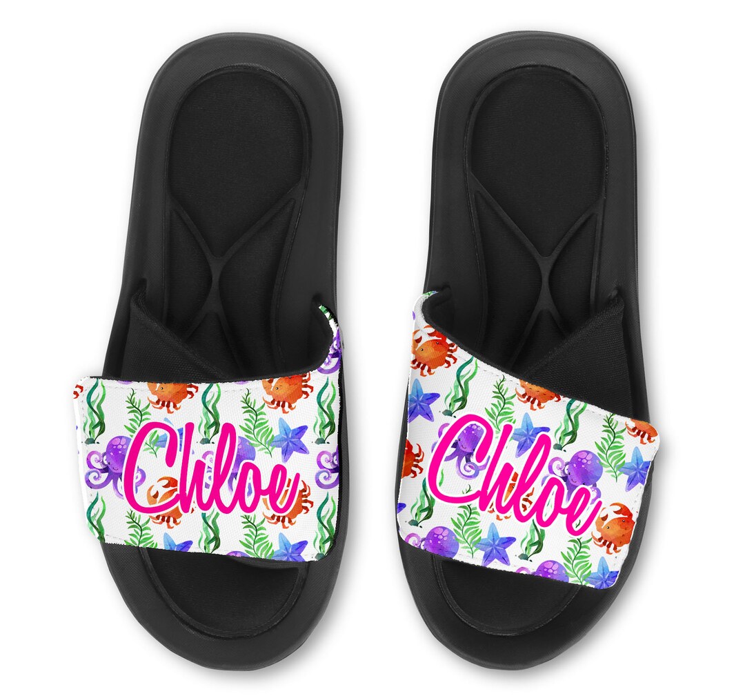 Custom Sea Life Slides Flip Flops Sandals - Personalized Sea Life Crabs ...