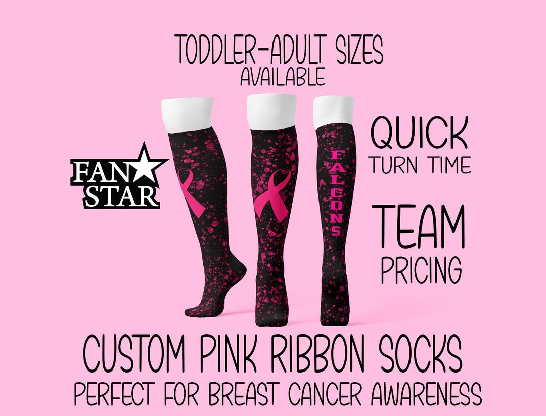 Personalized Breast Cancer Ribbon Knee High Socks With Paint Splatter ...