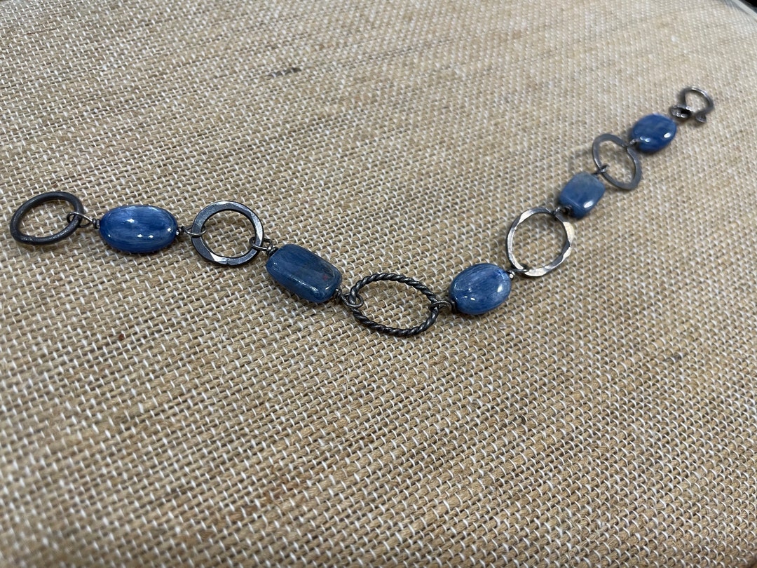 Oxidized Sterling Silver Earthy Hand Forged Kyanite Bracelet - Etsy