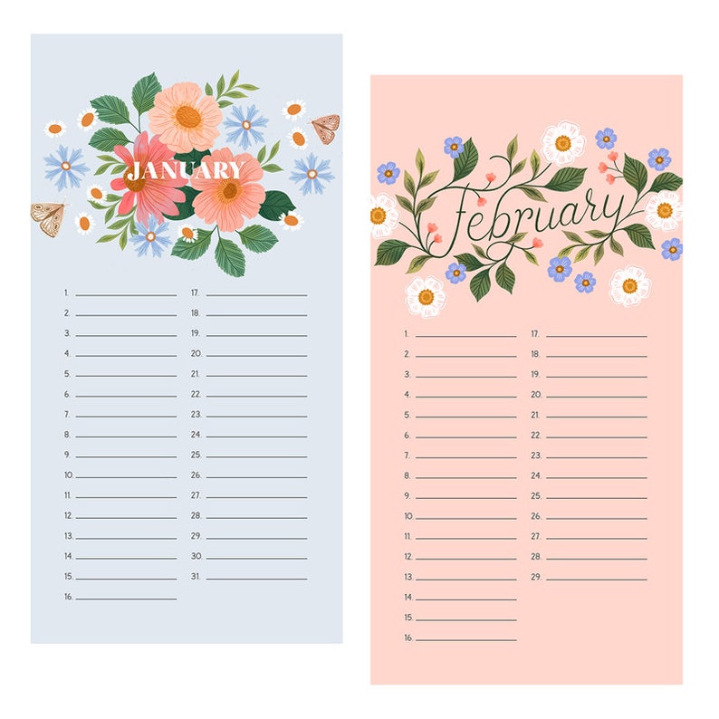 Perpetual Wall Calendar - Floral Calendar - Occasion Calendar - Hanging ...