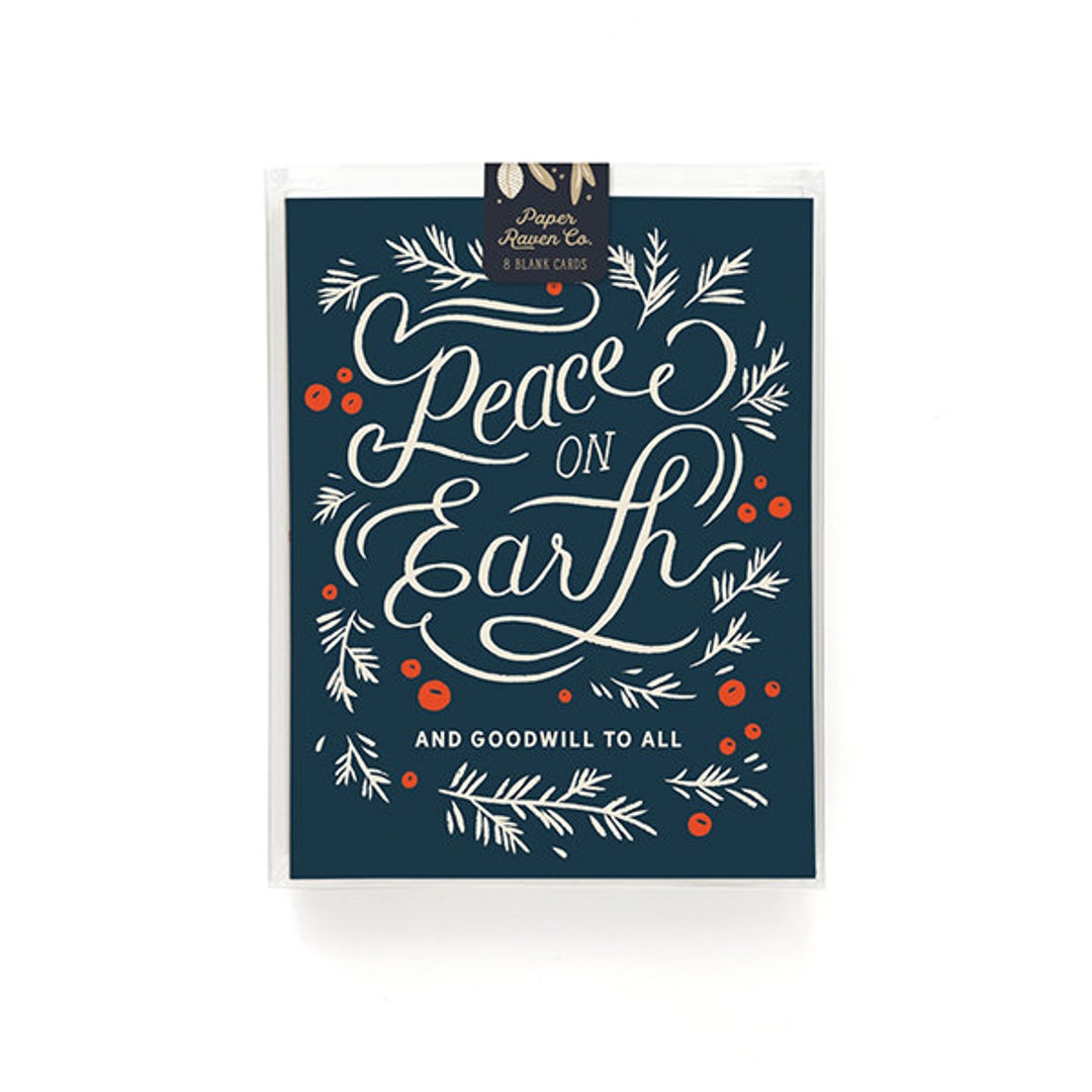 Peace on Earth Card Box Set of 8 - Holiday Card - Wreath - Peace Card ...