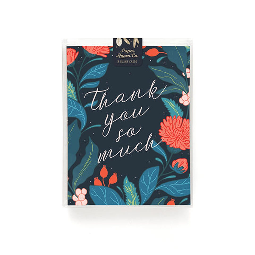 Thank You Card Box Set of 8 Floral Thank You Card Thank You Dark Floral ...